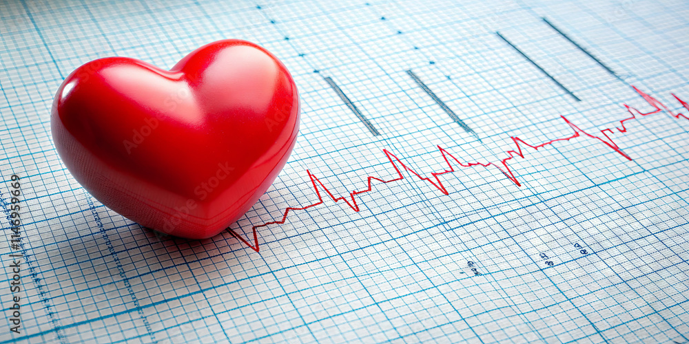 Stock-Illustration „A bright red heart shape rests on a grid paper ...