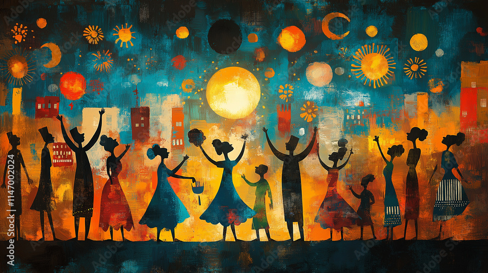 Kwanzaa Celebration Poster. A vibrant scene with dancing, music, and ...