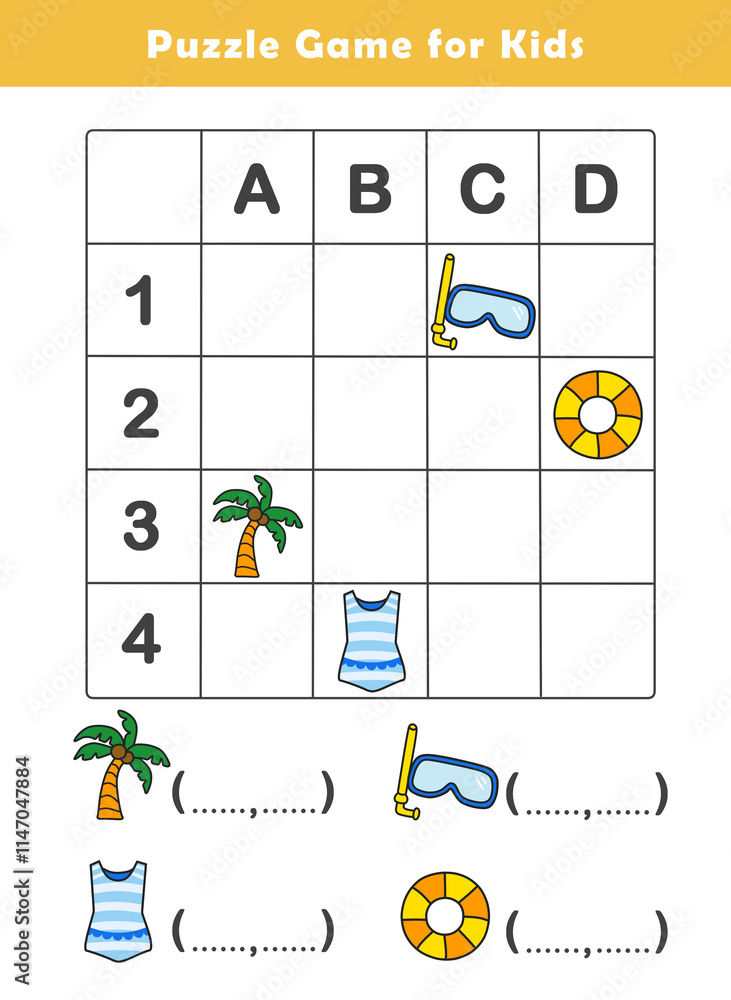 Grid References Worksheet for Kids. Write the coordinates of each ...