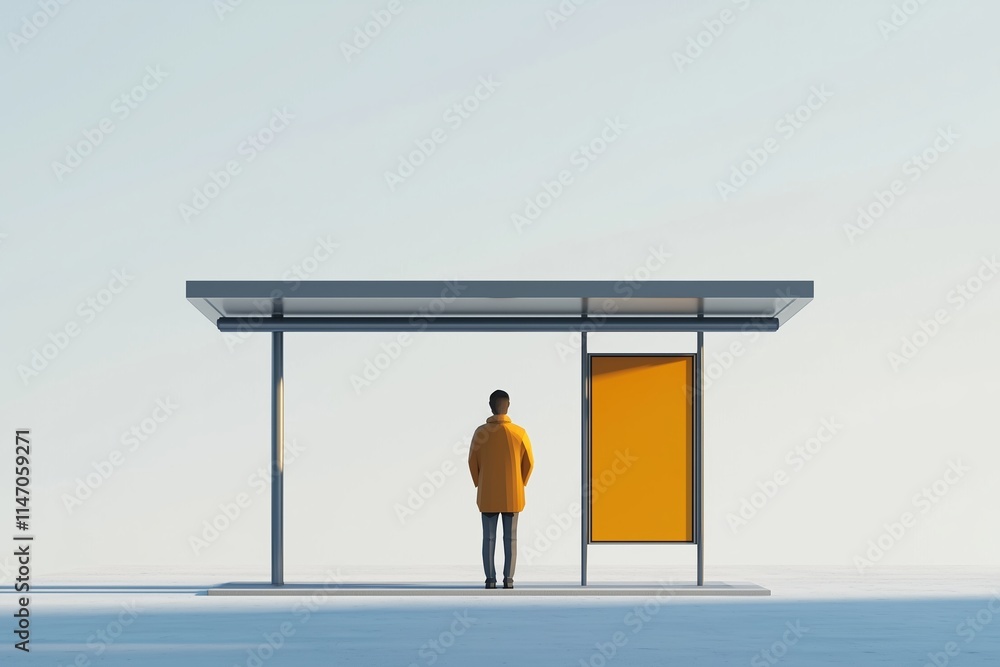 Introvert Shyness Person standing at a bus stop, slightly turned away ...