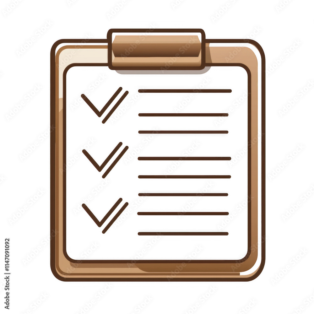 Brown icon of checklist isolated on a transparent background Minimalist ...