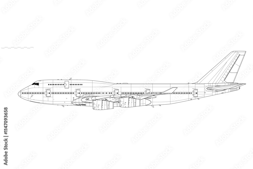Stock-Vektorgrafik „Boeing 747-400. Vector drawing of wide-body long ...