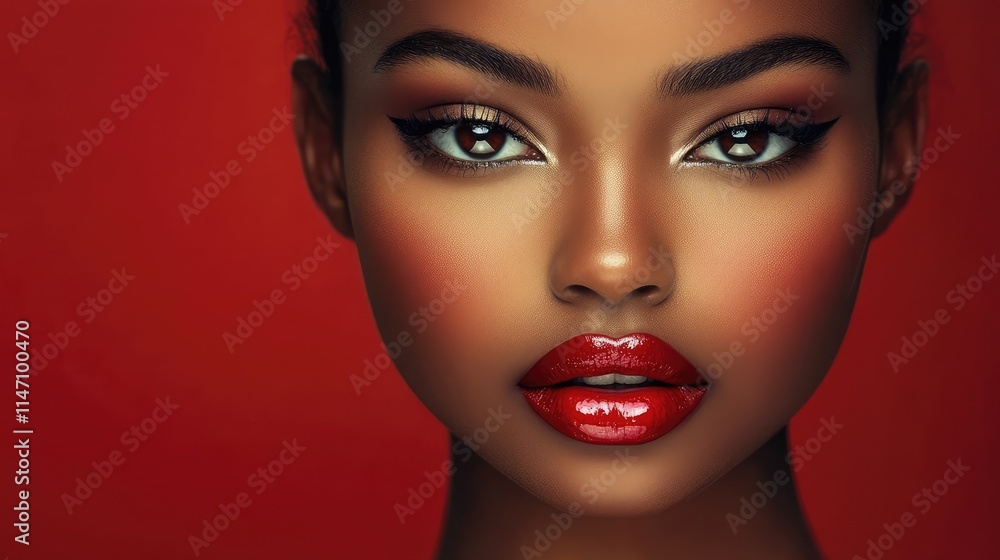 Beautiful Black Woman with Glossy Red Lips, Close-Up Stock Illustration ...