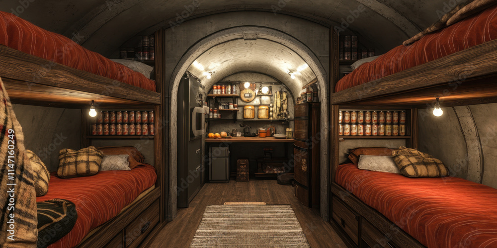 Cozy fallout shelter design underground bunker living space safety environment intimate ...