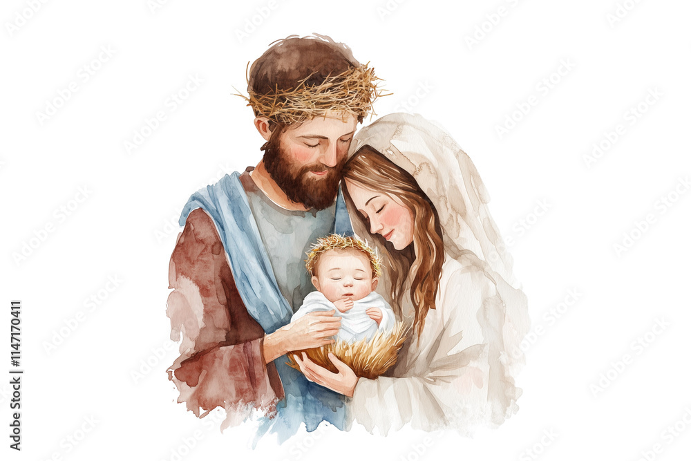 Nativity scene vibrant illustration with baby Jesus, Mary, and Joseph ...