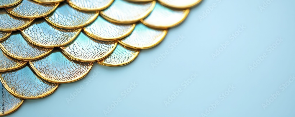 Golden Mermaid Tail shimmering against a Blue Ocean Background ...