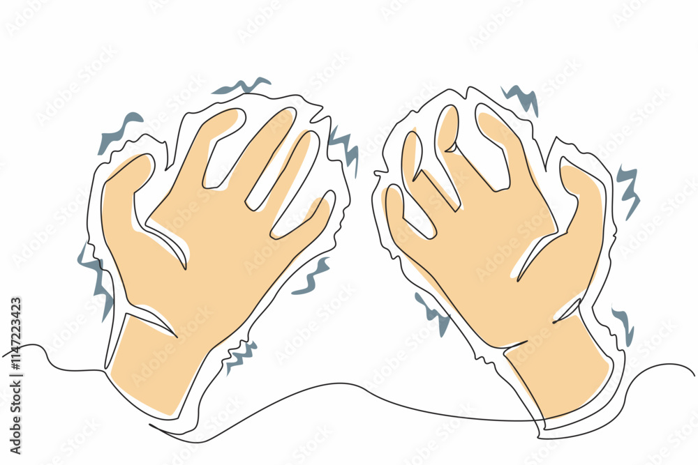 Continuous one line drawing two hands with bent fingers and ...