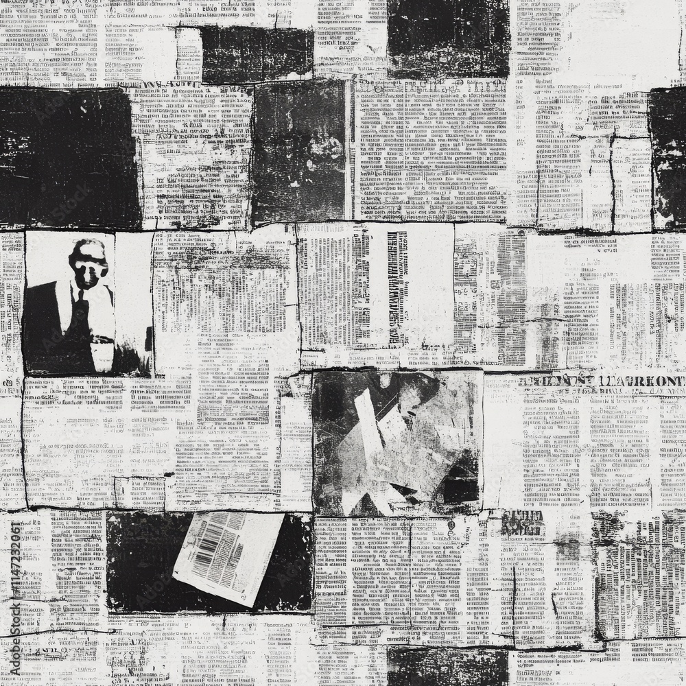 distressed newspaper collage pattern, vintage print textures ...