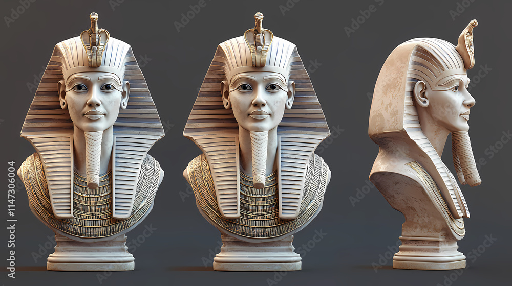 Bronze color bust of egyptian king tutankhamun made with plaster ...