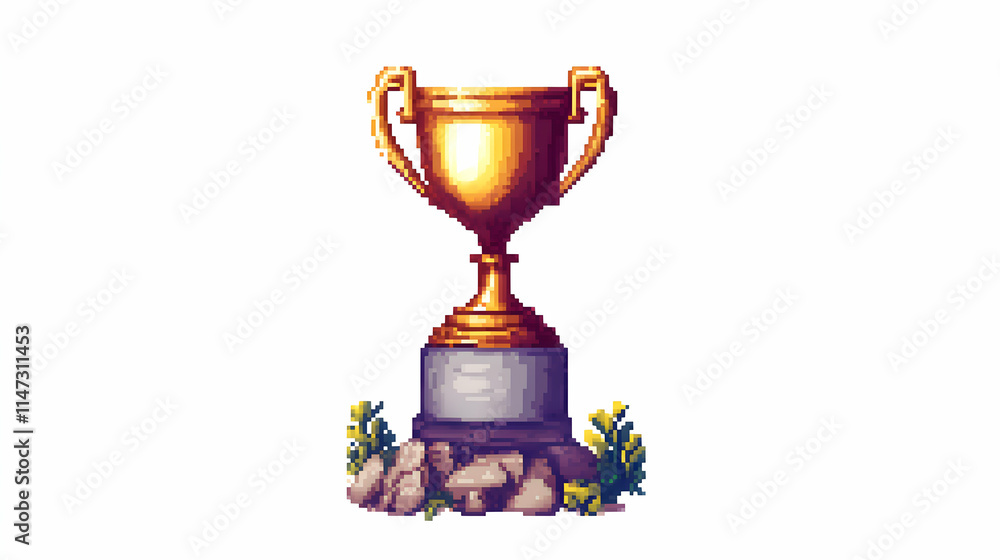 Gold trophy pixel art award winner game achievement victory background ...