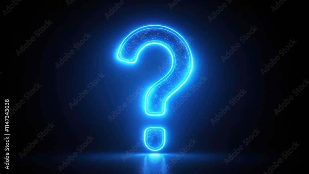 Glowing blue blinking neon question mark on alpha channel background ...