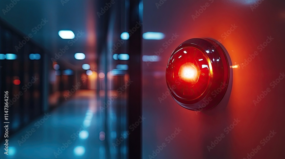 Fire alarm detector with a strobe light flashing, representing safety ...