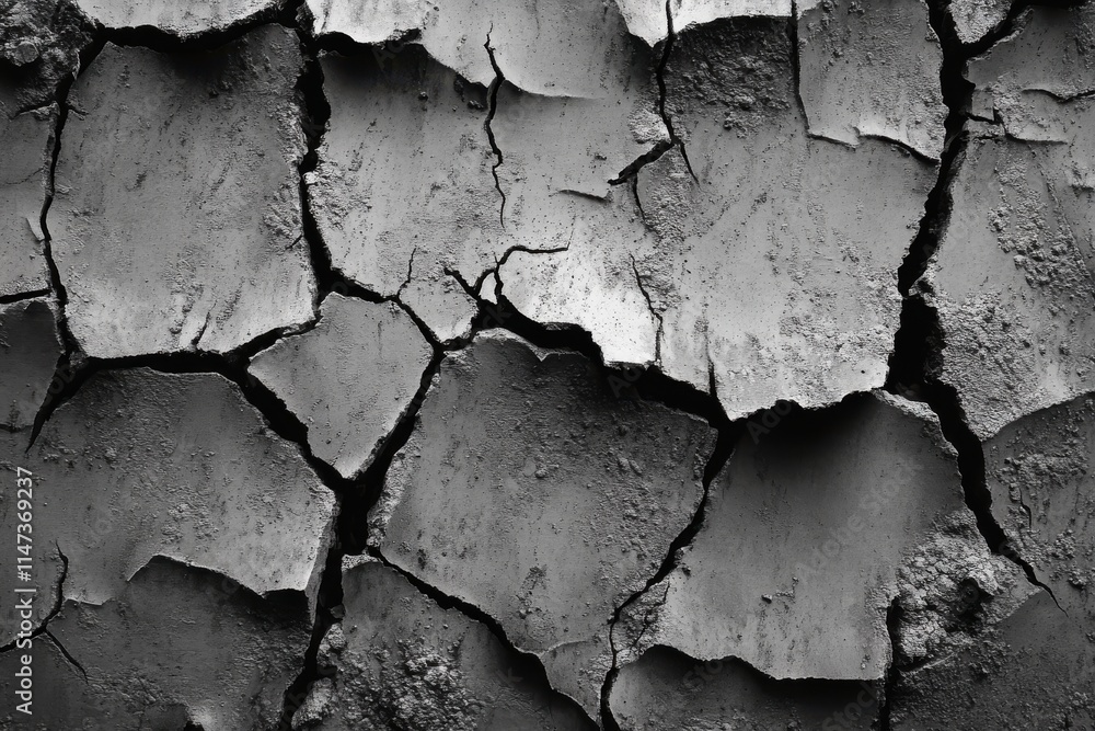 Cracked Earth Surface in Monochrome Highlighting Texture and Patterns ...