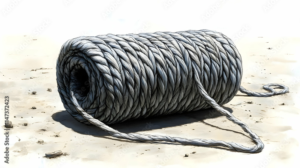 Rope Coil Lies on Sand with Shadows Stock Illustration | Adobe Stock