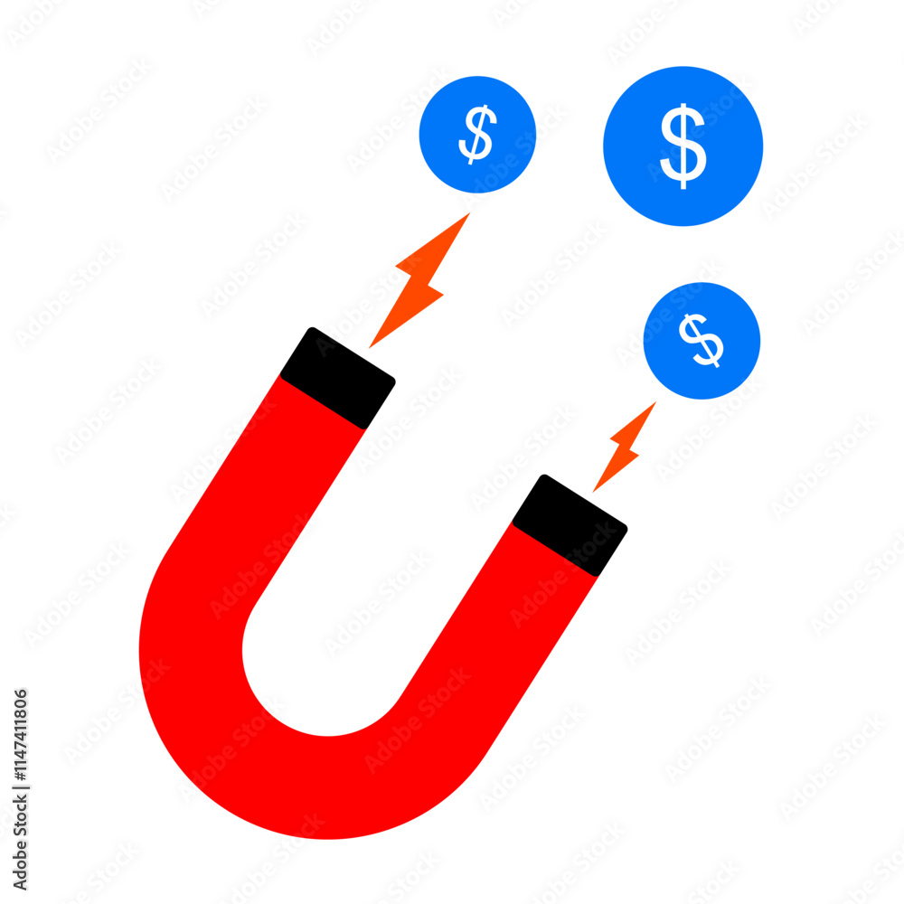 money attracting mahnet icon, simple flat style, illustration, logo ...
