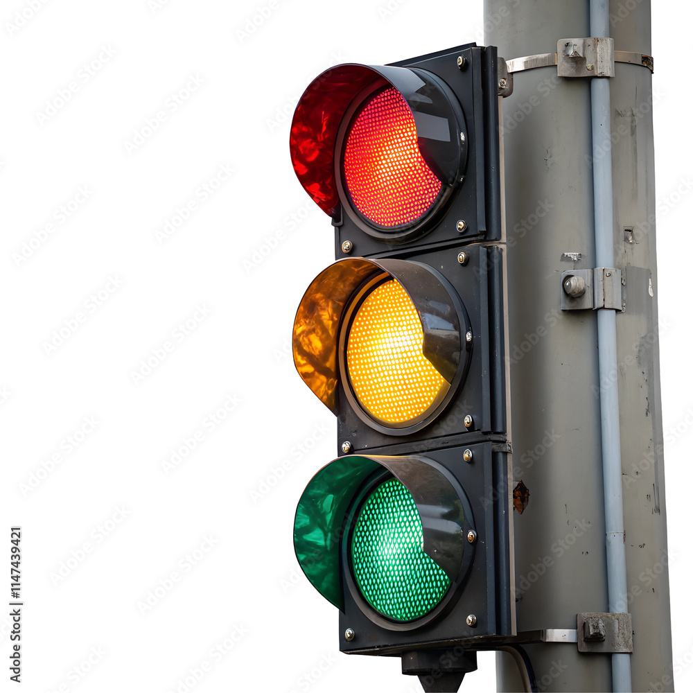 Vertical traffic lights displaying red, yellow, and green signals ...