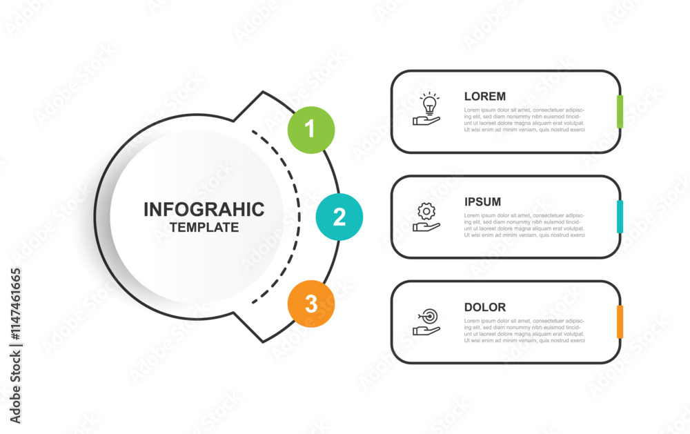 3 step line circle diagram infographic with icons suitable for business ...