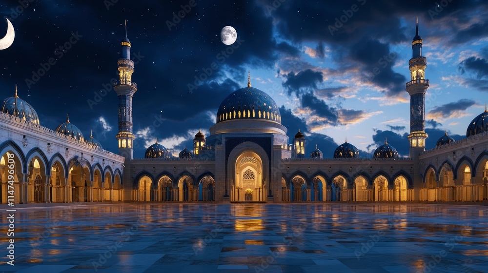 Mosque Arab Muslim Building Greeting Mubarak Islam Ramadan Element ...