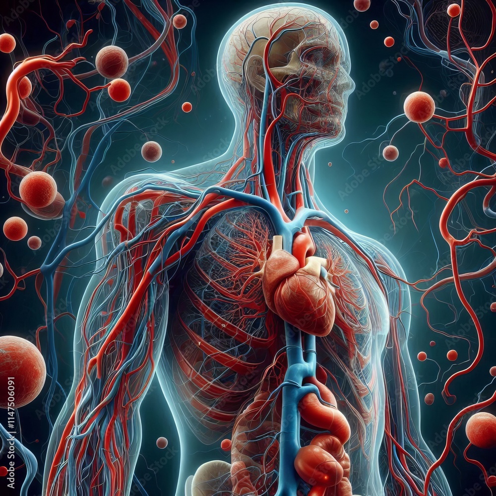 Circulatory System map of arteries veins and capillaries Stock ...