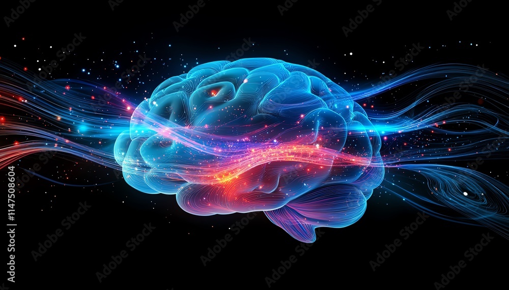 A surreal digital brain linked to a futuristic data hub, with shimmering generative AI elements ...