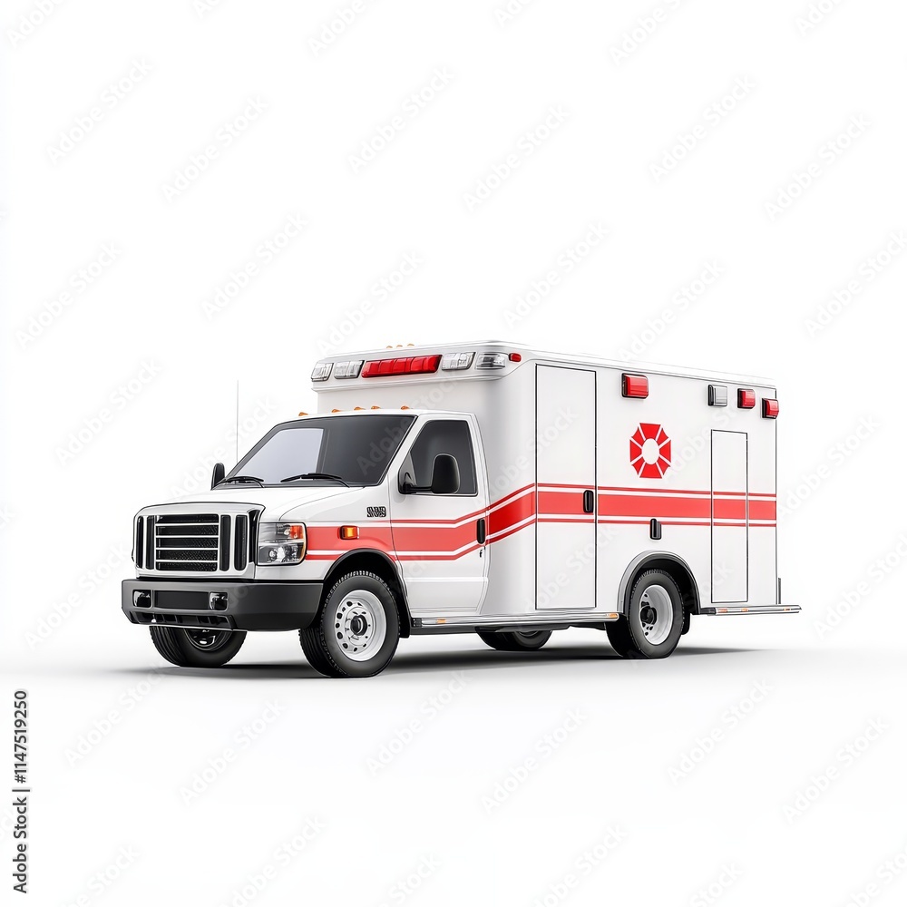 Emergency Medical Vehicle with Red Cross Markings and Emergency Lights ...