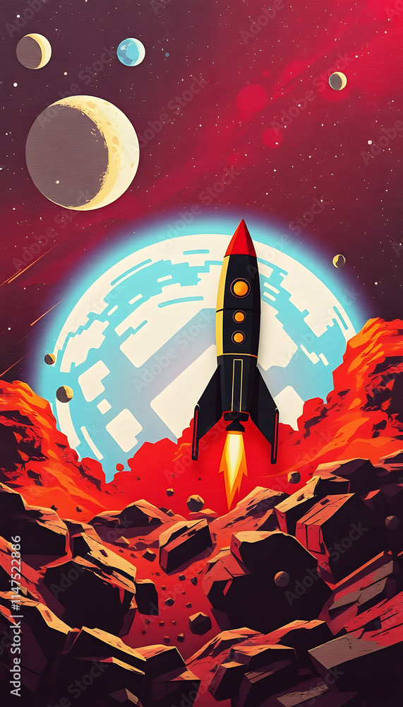 Apocalypse in space, destroying cosmic object.Combat rocket takes the ...