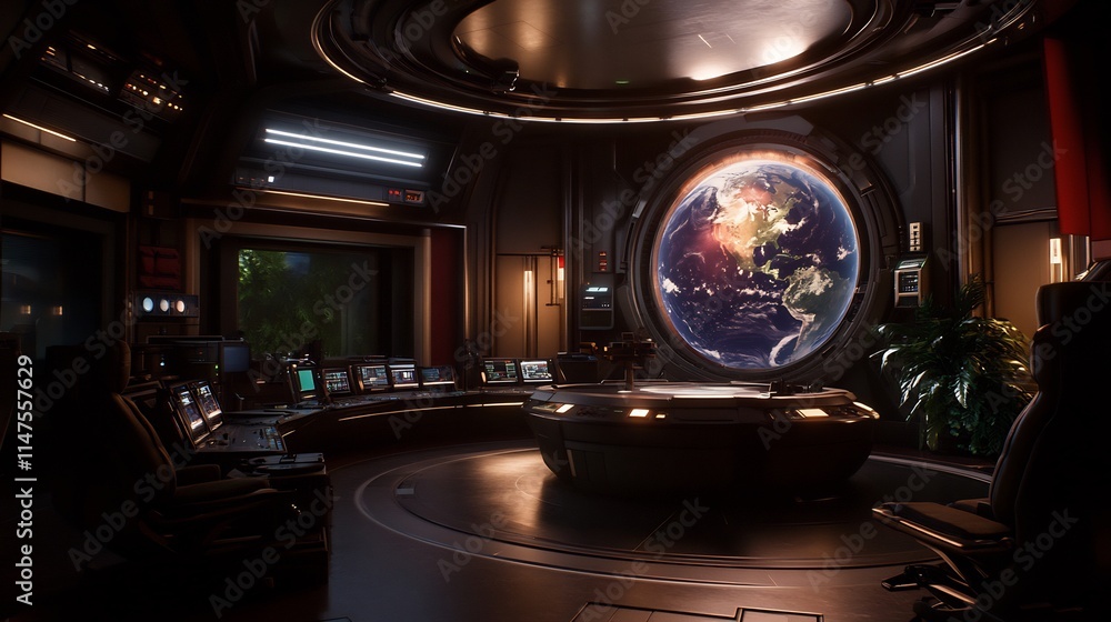 Spaceship Control Room with Earth View: A futuristic command center ...