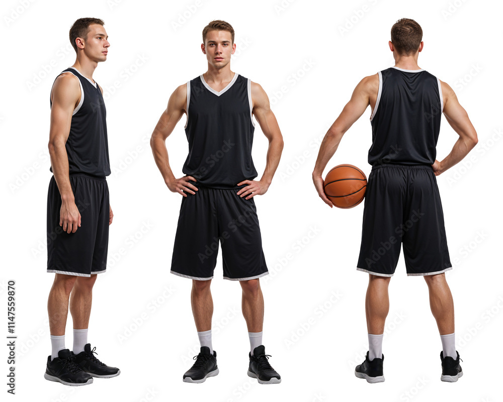 Basketball player mockup in black jersey sleeveless uniform – isolated ...