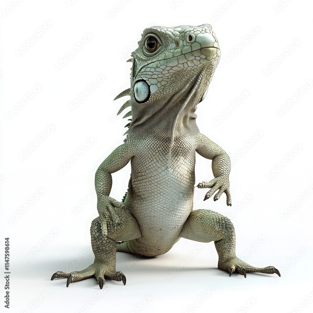 3D cartoon, a happy, cute iguana standing on its hind legs, against a ...