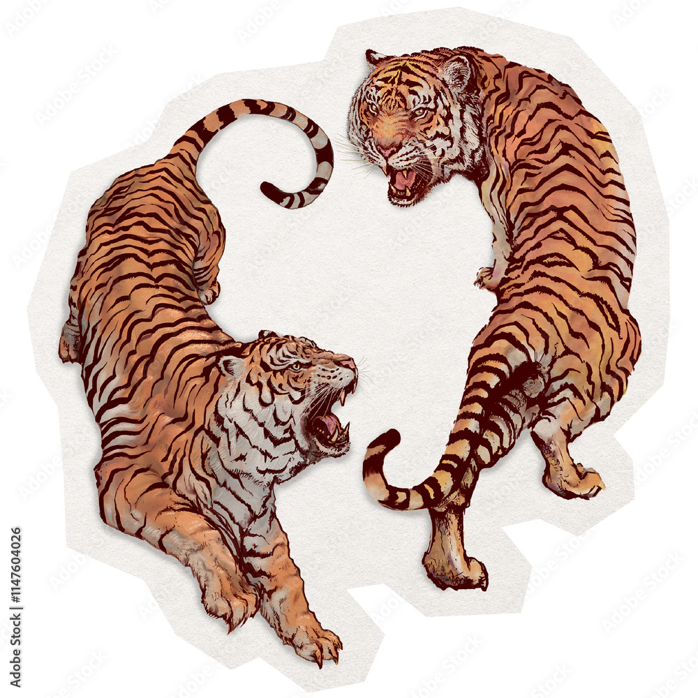 PNG tiger sticker, animal illustration clipart in transparent ...