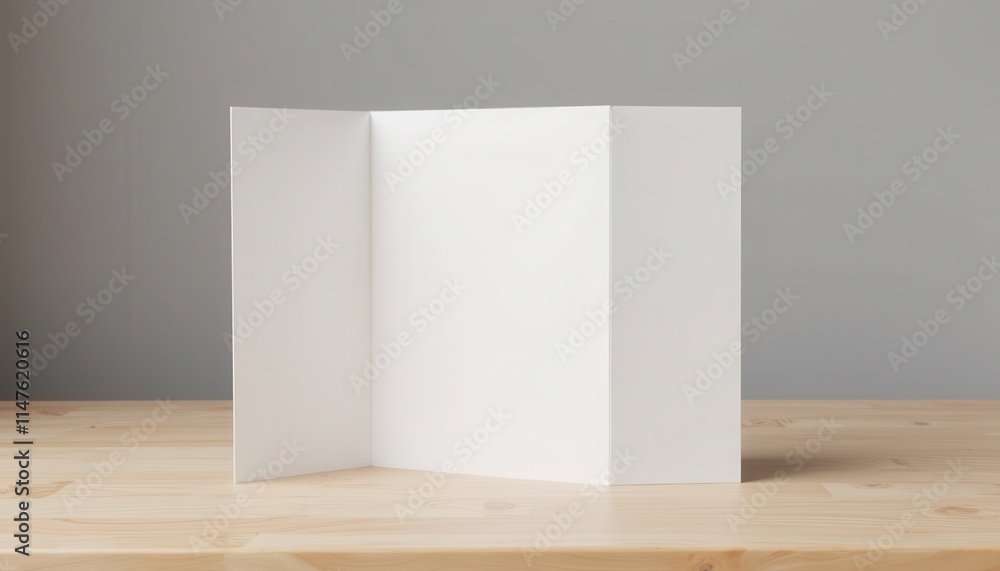A folded flyer mockup is laid open on a flat surface, displaying its ...