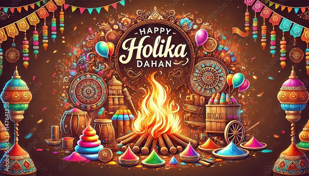 Happy Holi and Holika Dahan Background for Festival of Colors ...
