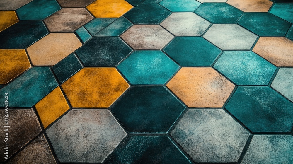 Hexagon texture and pentagon shape create a stunning decorative floor ...
