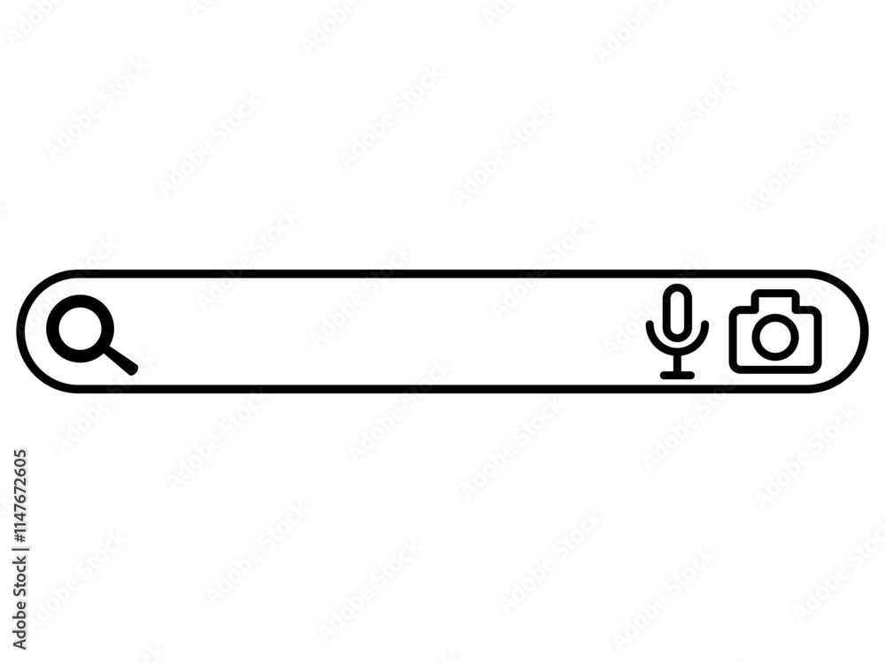 Search Bar Magnifying Glass, microphone and camera Icon, simple flat ...