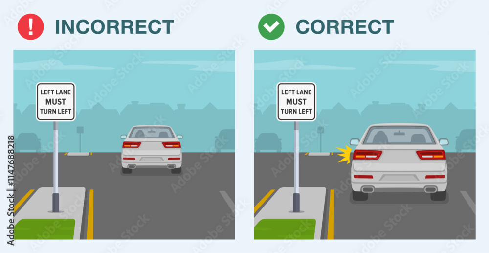 Safe driving tips and traffic regulation rules. Correct and incorrect ...