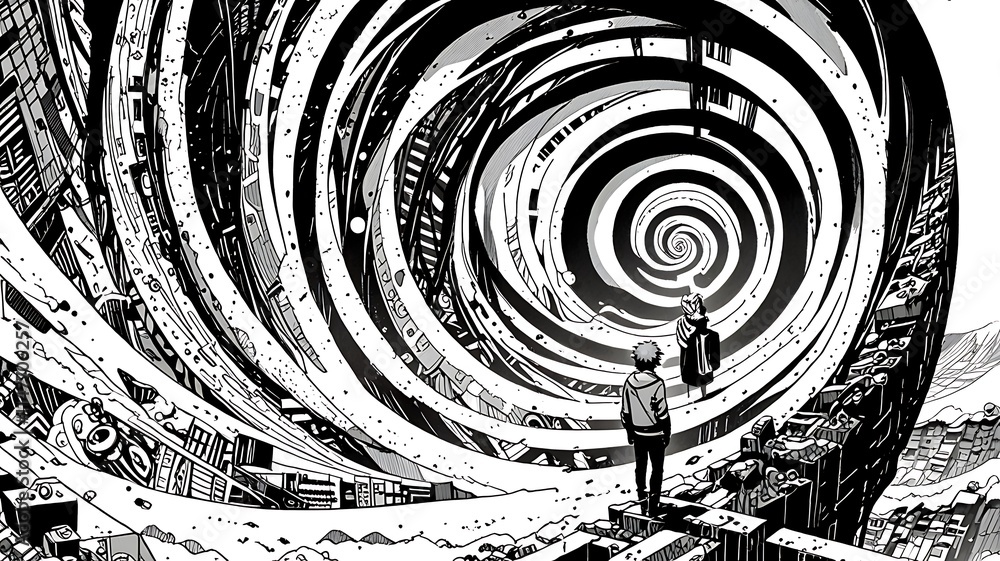 Anime-style abstract confusion with tangled lines, clashing colors, and ...
