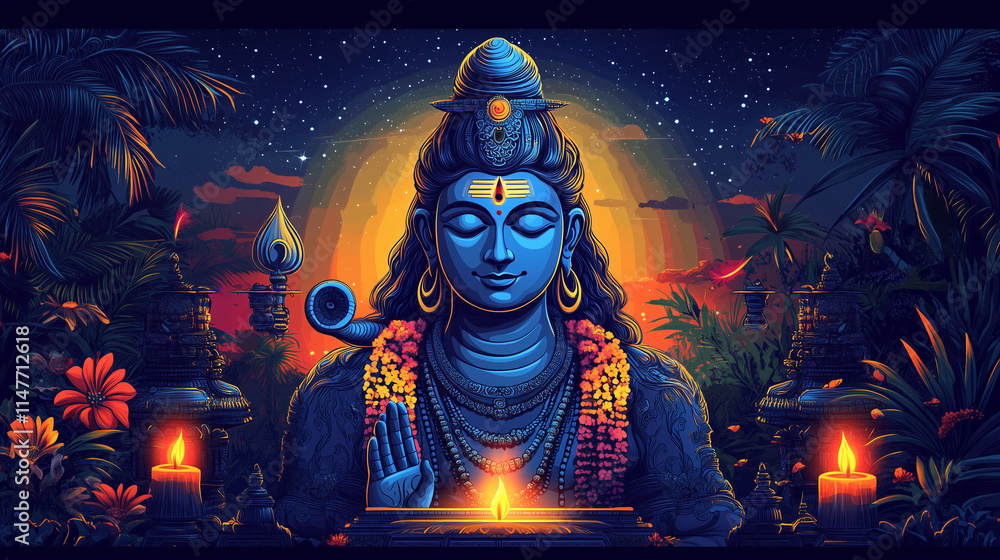 Maha Shivaratri Banner, majestic statue of Lord Shiva with shining ...