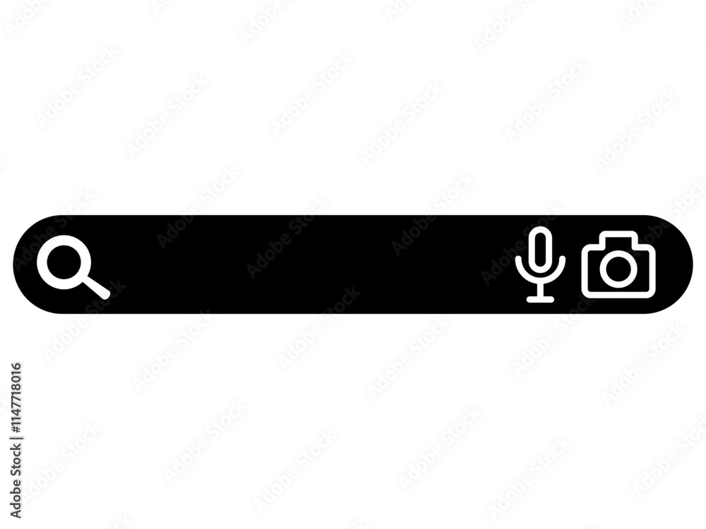 Search Bar Magnifying Glass, microphone and camera Icon, simple flat ...