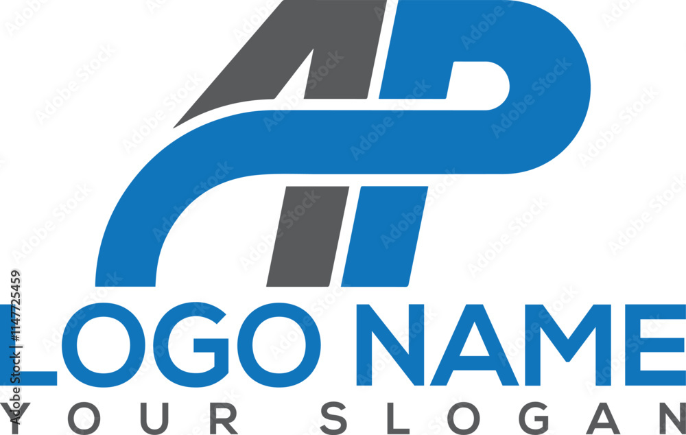 initial letter logo AP company name blue and grey color and swoosh ...