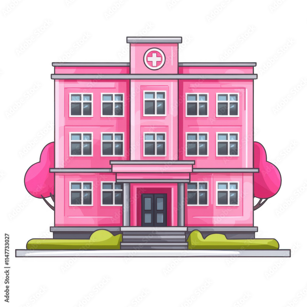 pink icon of Hospital isolated on a transparent background Minimalist ...
