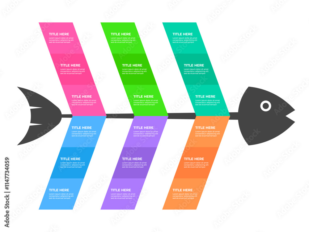 Colorful Fishbone Diagram Infographic Template with Labels and Sections ...