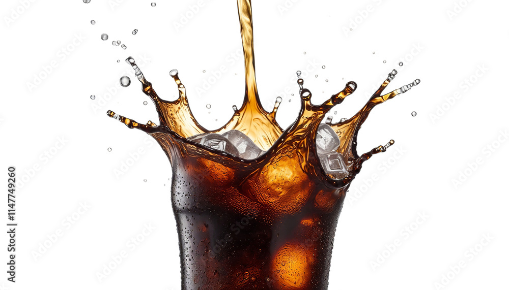 PNG of A refreshing splash of cola with ice cubes on transparent background. Stock Photo | Adobe ...