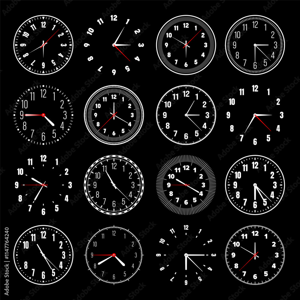 Mechanical clock faces with hands, bezel. Watch dial with minute, hour ...