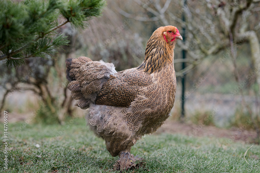 portrait d'une poule race géante en extérieur, race rare et très jolie ...