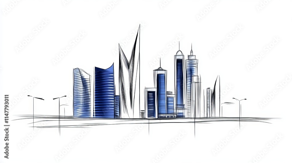 Riyadh skyline of Saudi Arabia in a line drawing vector sketching its ...