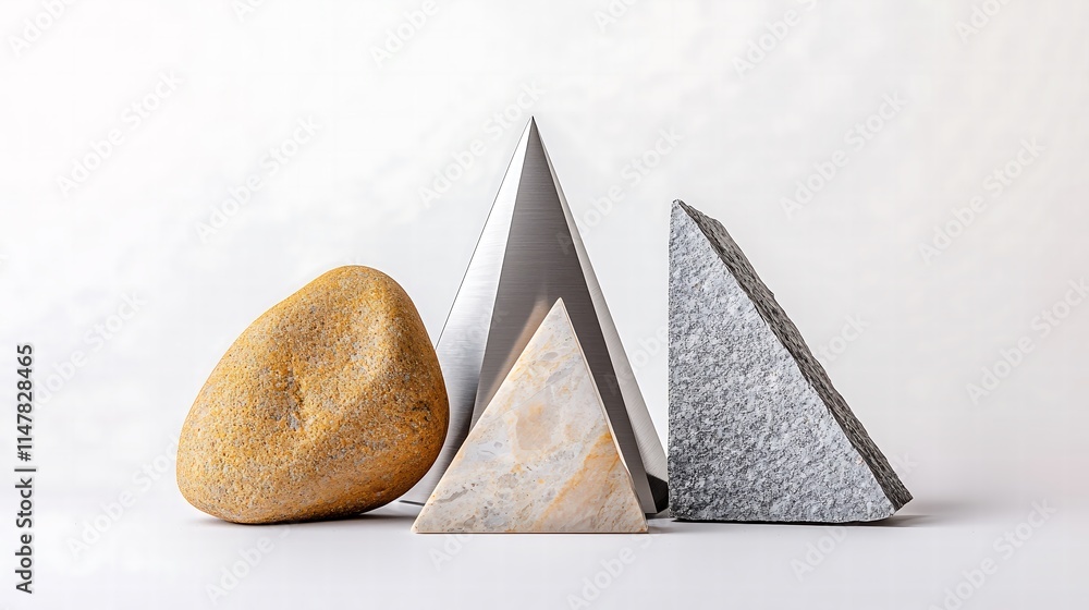 An elegant display of abstract geometric forms, with sharp-edged metal ...
