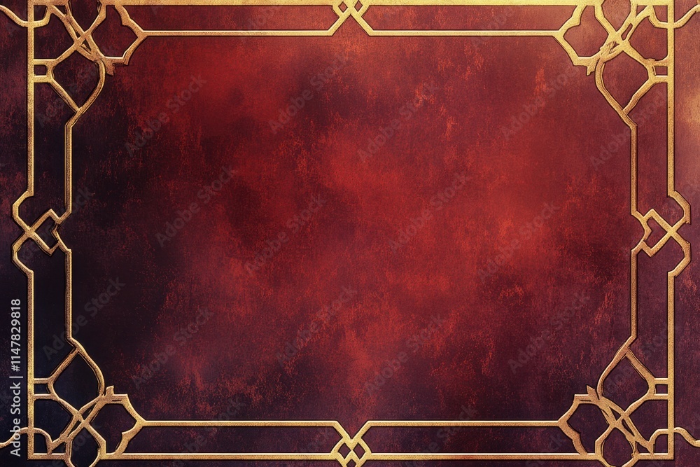 Elegant Golden Frame on Textured Red Background for Vintage Design ...