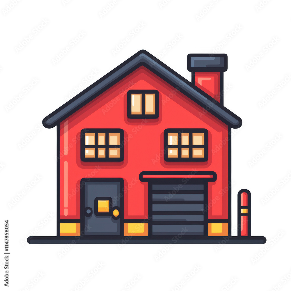 Red icon of Warehouse isolated on a transparent background Minimalist ...