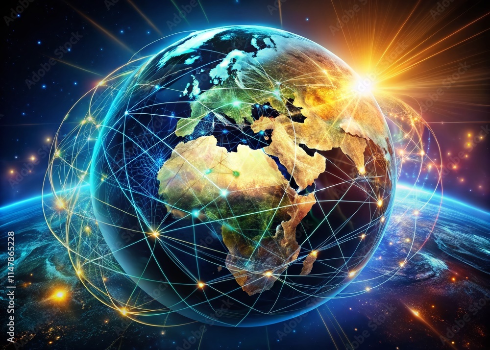 Global Network: Earth Double Exposure, Interconnected World, Digital ...