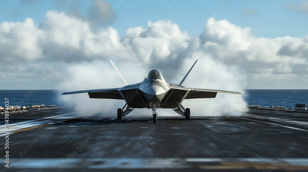 Ilustración de Stock Low angle front view of an F-22 Raptor fighter jet ...